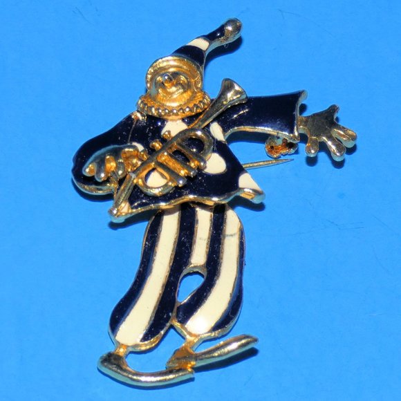 Jewelry | Vintage Clown Brooch Pin Trumpet Dancing Joker Jester Enamel ...